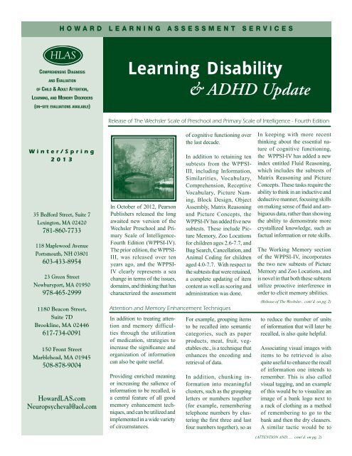 See our latest newsletter - Howard Learning Assessment Services