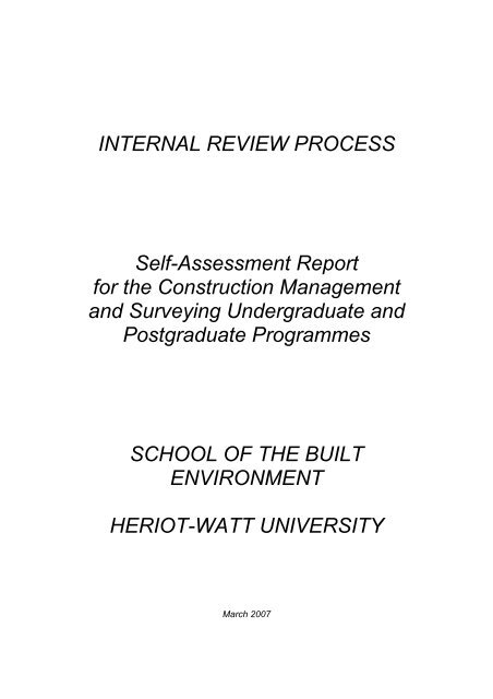 INTERNAL REVIEW PROCESS Self-Assessment Report for the ...