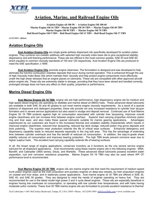 Aviation, Marine, and Railroad Engine Oils - Xcel Lubricants