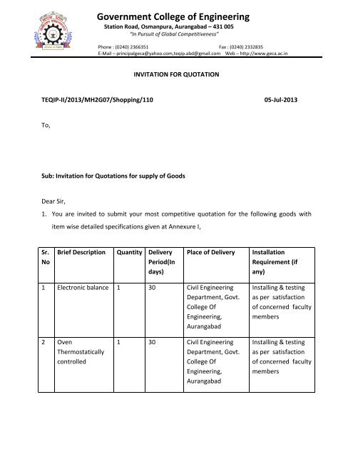 Invitation for Quotations for supply of Goods Civil 6 - Government ...