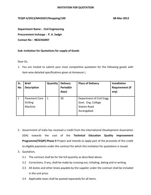 Invitation for Quotations for supply of Goods - Government College ...