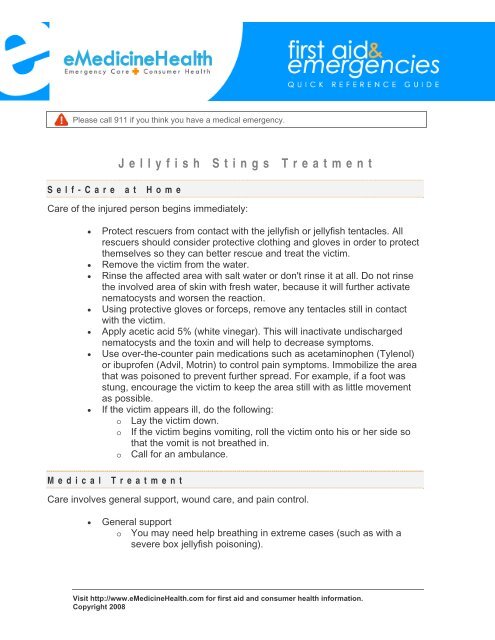 Jellyfish Stings Treatment - First Aid & Emergencies Quick ...