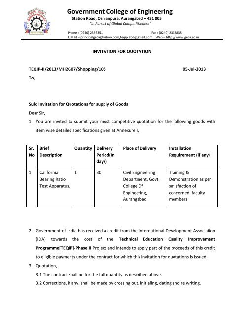 Invitation for Quotations for supply of Goods Civil 2 - Government ...