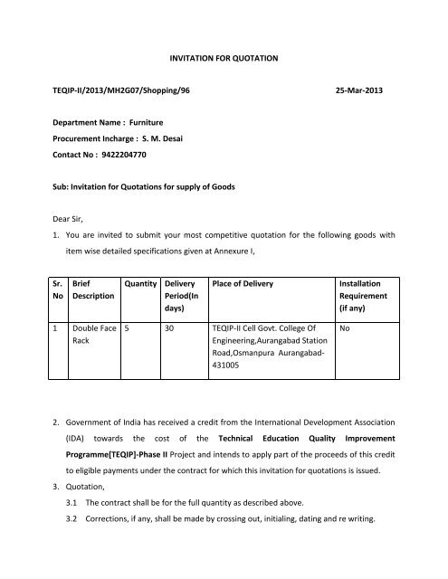 Invitation for Quotations for supply of Goods - Government College ...