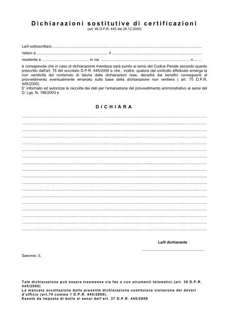 dichiarazioni sostitutive di certificazioni - Comune di Saronno