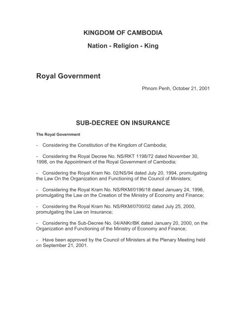 KINGDOM OF CAMBODIA - Forte Insurance