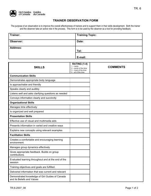 Trainer Observation Form - Forms - Girl Guides of Canada.