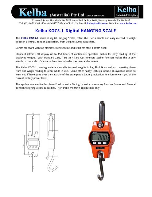 Kelba KOCS-L Digital Hanging Scale Brochure