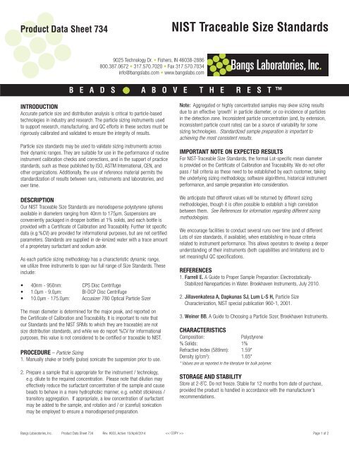 NIST Traceable Particle Size Standards - Bangs Laboratories, Inc.