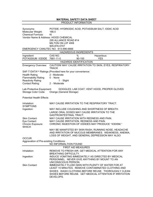 POTIDE; HYDRIODIC ACID, POTASSIUM SALT - Hood Chemical