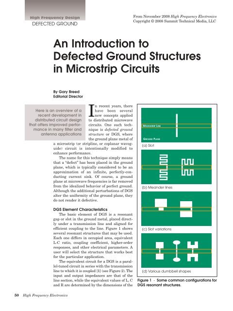 An Introduction to Defected Ground Structures in Microstrip Circuits