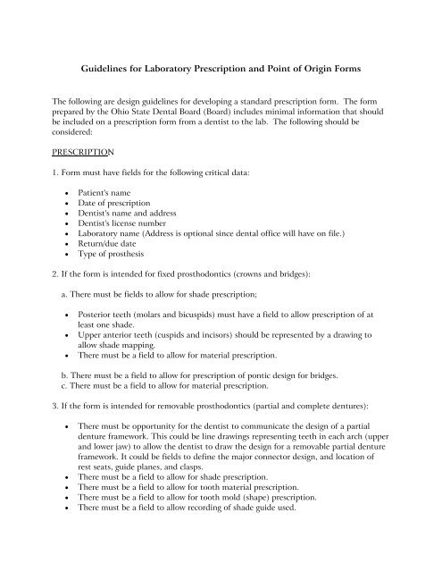 Guidelines for Laboratory Prescription and Point of Origin Forms