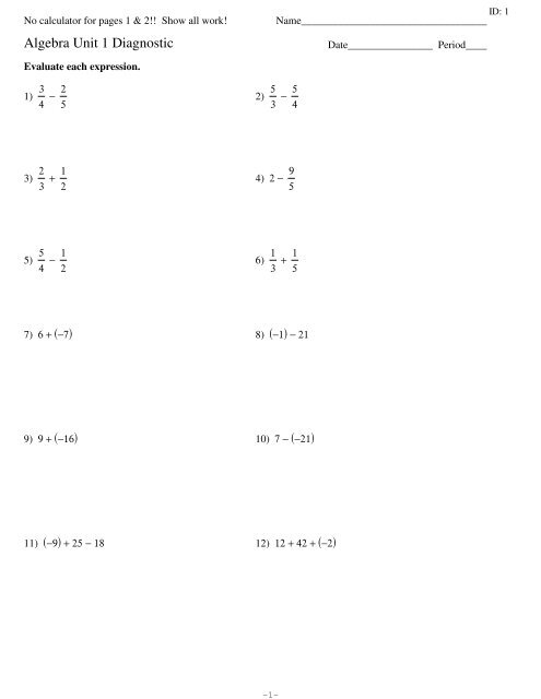 Unit 1 Diagnostic Test - MathChamber