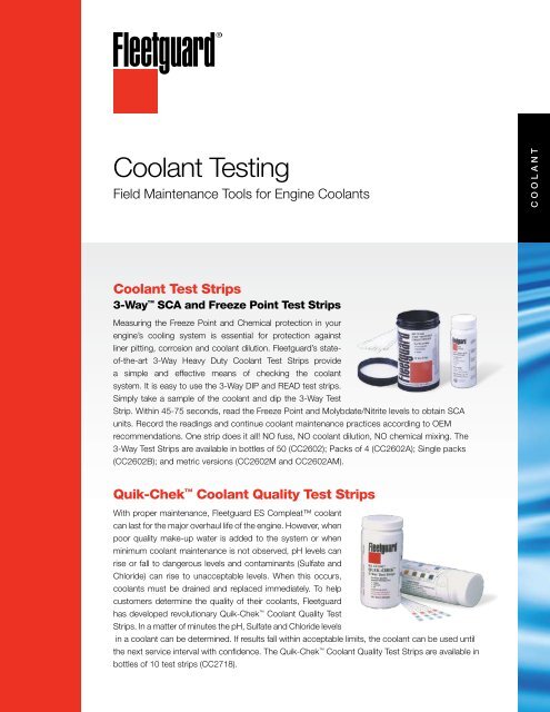 Coolant Testing - Cummins Filtration