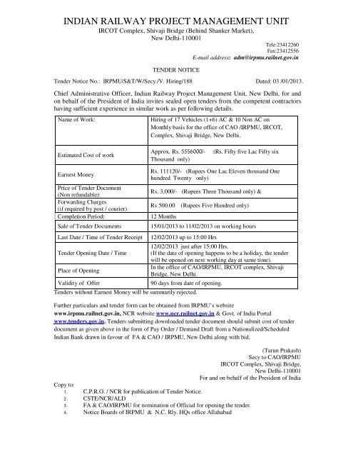 indian railway project management unit - irpmu.railnet.gov.in