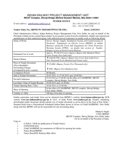 indian railway project management unit - irpmu.railnet.gov.in