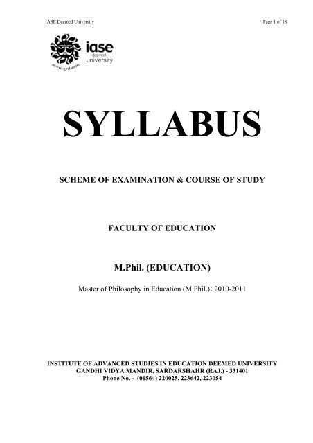 M.Phil. (EDUCATION) - IASE University