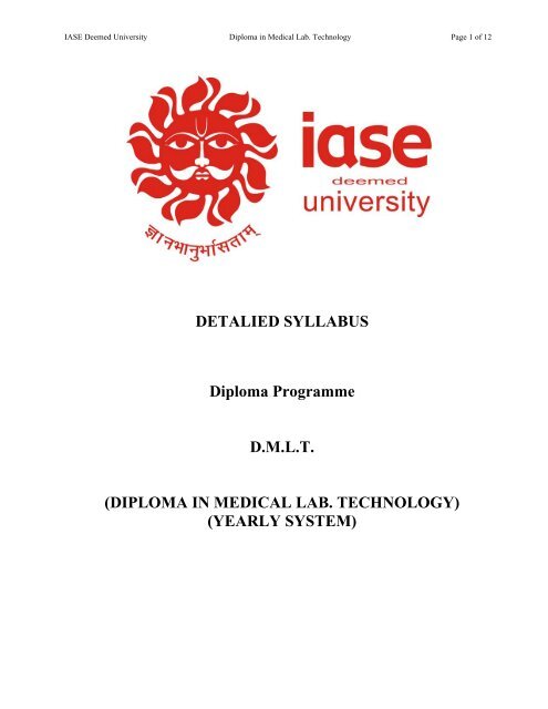 syllabus for diploma in medical lab. technology - IASE University