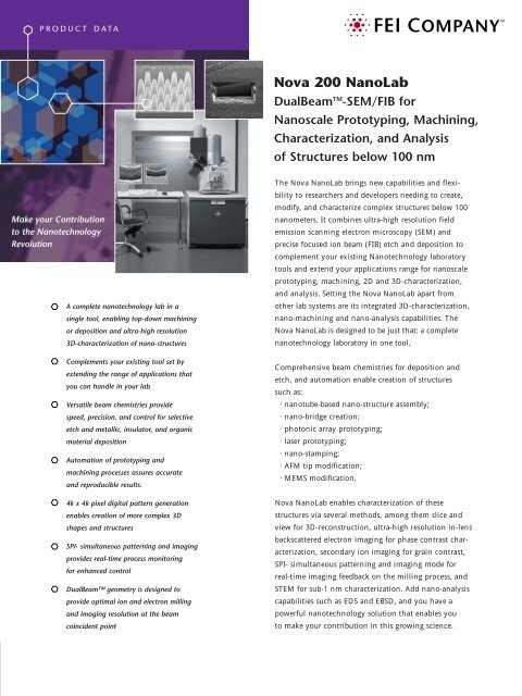 Nova 200 Nanolab Product Datasheet - FEI Company