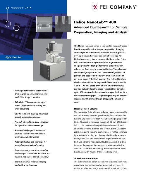 Helios NanoLab™ 400 Product Datasheet - FEI Company