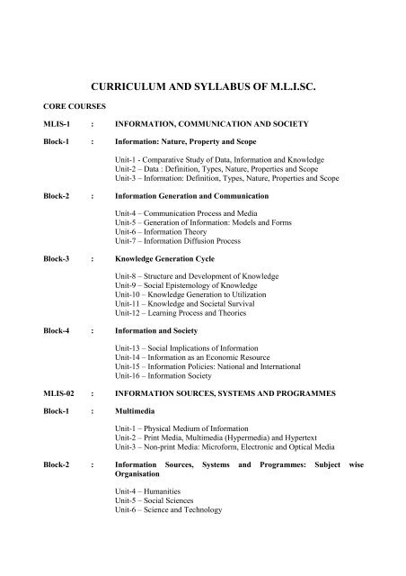 curriculum and syllabus of mlisc.