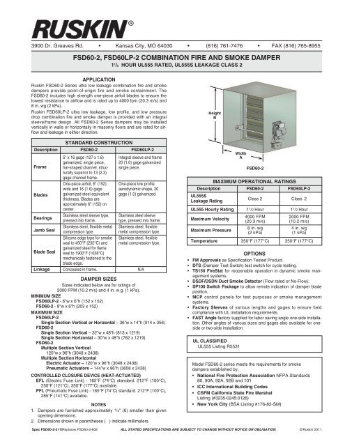 FSD60-2, FSD60LP-2 COMBINATION FIRE AND ... - Ruskin Titus Gulf