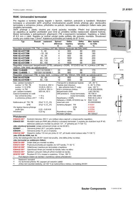 21.610/1 RAK: Univerzální termostat Sauter Components
