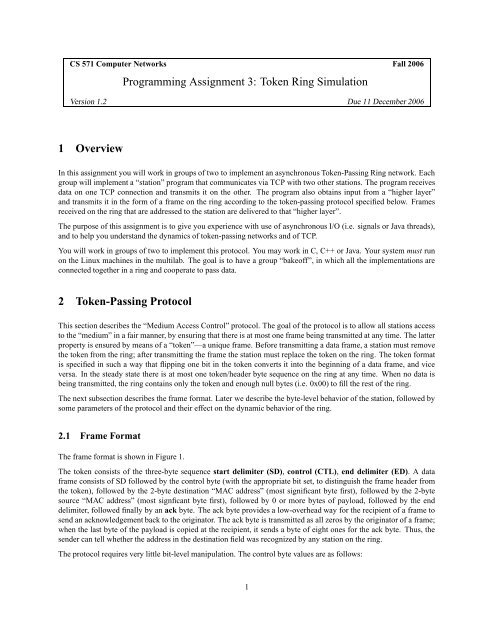 Programming Assignment 3 Network Protocols Lab 6025