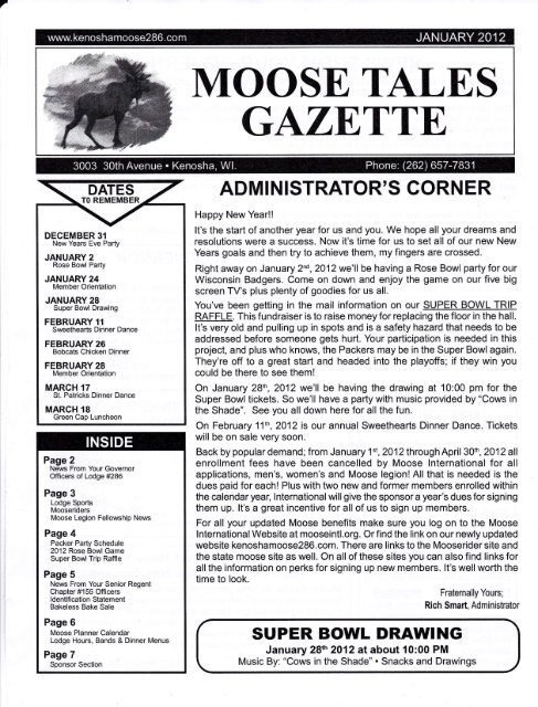 MOOSE TALES GAZE'TTE - Kenosha Moose Lodge #286