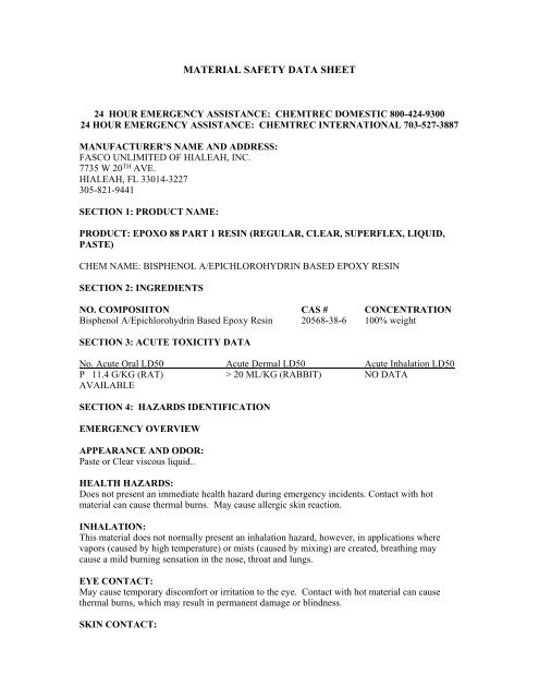 Clear/White Epoxo 88 MSDS - US Composites, Inc.