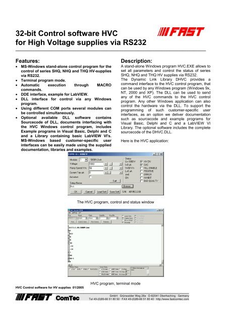 32-bit Control software HVC for High Voltage ... - FAST Comtec