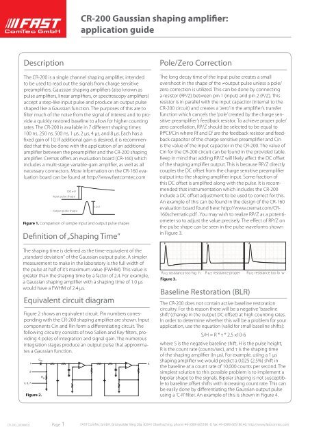 CR-200 Gaussian shaping amplifier: application ... - FAST Comtec