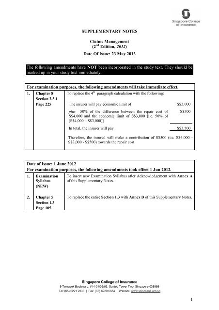 Supplementary Notes - Singapore College of Insurance
