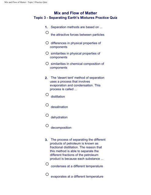 Mix and Flow of Matter - Topic 3 Practice Quiz - Ed Quest