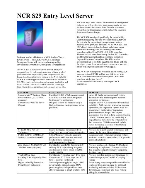 NCR S25 Entry Level Server - 1000 BiT