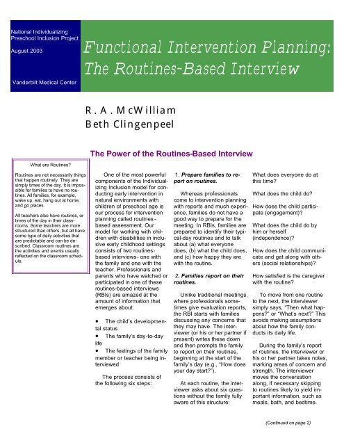 Functional Intervention Planning: The Routines-Based Interview