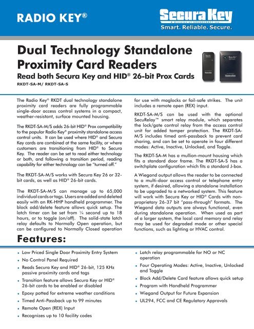 Dual Technology Standalone Proximity Card Readers ... - Secura Key