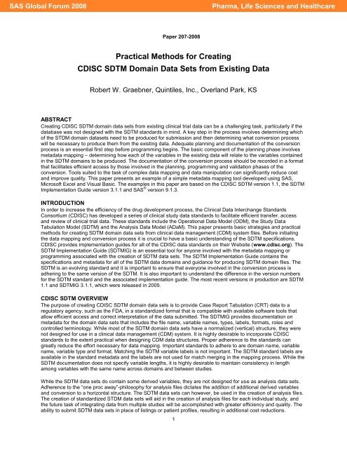 207-2008: Practical Methods for Creating CDISC SDTM Data Sets from ...