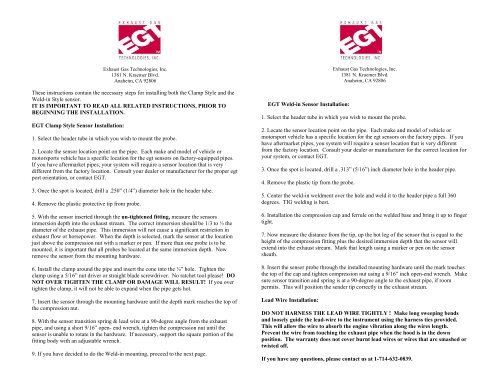 EGT Sensor Install Guide - Exhaust Gas Technologies Inc.