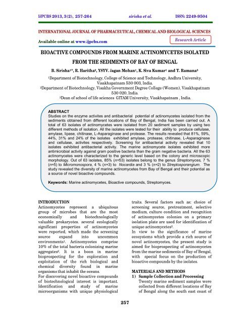 bioactive compounds from marine actinomycetes isolated ... - ijpcbs