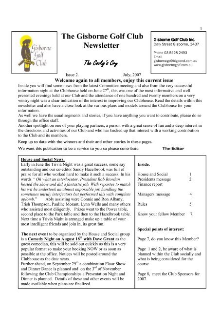 The Gisborne Golf Club Newsletter