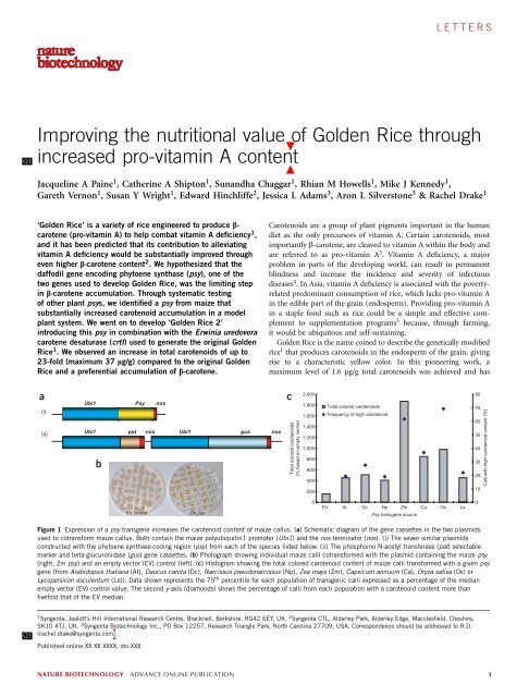 Nature Biotechnology 2005 - The Golden Rice Project