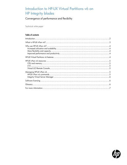 Introduction to HP-UX Virtual Partitions v6 on HP Integrity blades