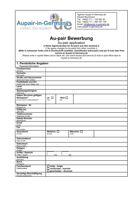 Au-pair Bewerbung fÃ¼r Deutschland - Aupair-in-Germany.de