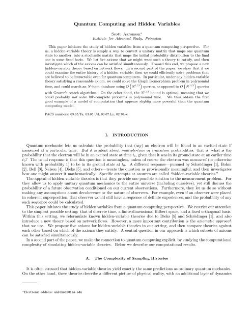 Quantum Computing and Hidden Variables - Scott Aaronson