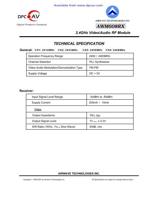Airwave AWM608RX RF Module - F1CHF