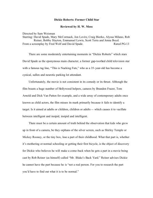 Dickie Roberts: Former Child Star Reviewed by H. W. Moss Directed ...