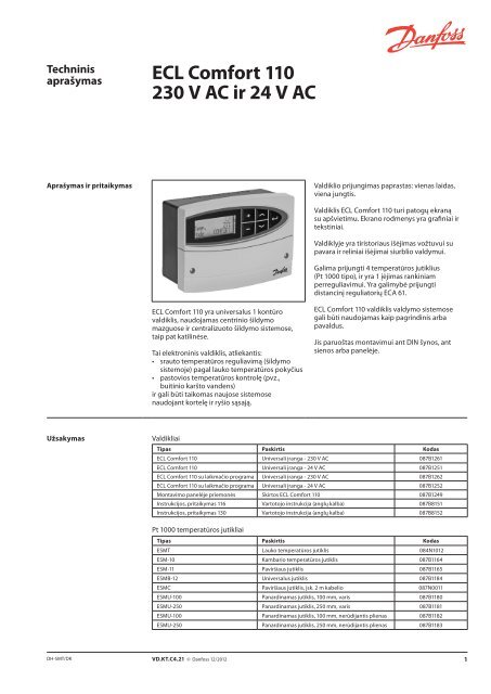 ECL Comfort 110 230 V AC ir 24 V AC - Danfoss
