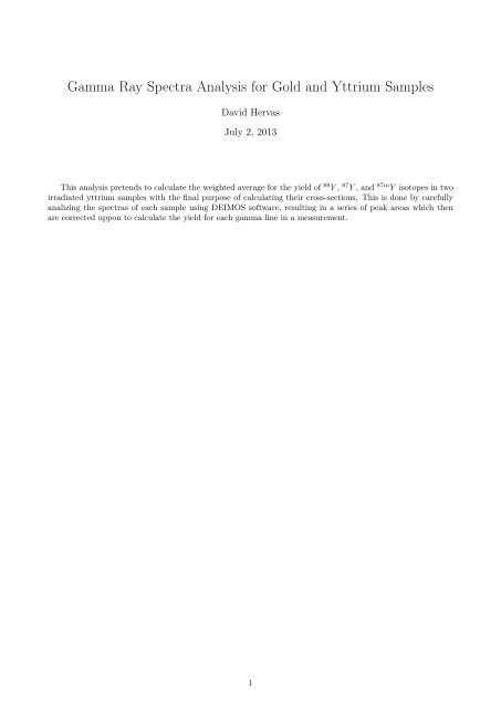 Gamma Ray Spectra Analysis for Gold and Yttrium Samples