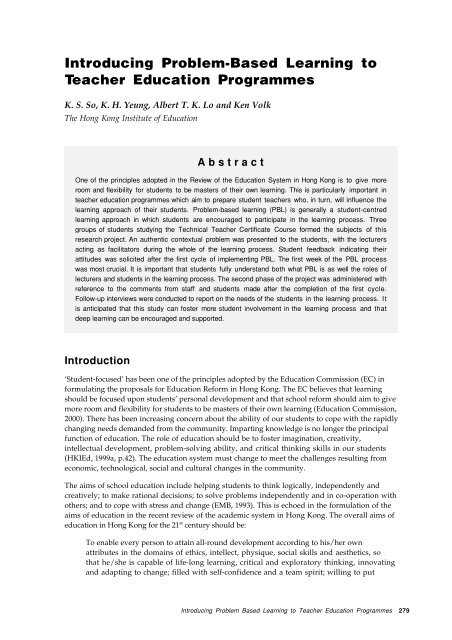 Introducing Problem-Based Learning to Teacher Education ...